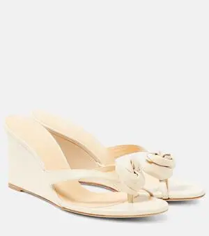Magda Butrym Floral Appliqué Leather Wedge Sandals - Beige