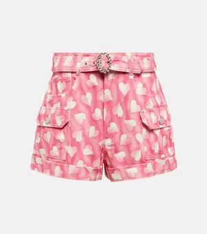 Alessandra Rich High-rise Heart-print Denim Shorts - Pink