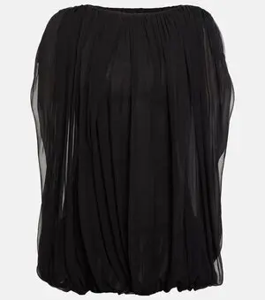 Rick Owens Gathered Silk Chiffon Top - Black