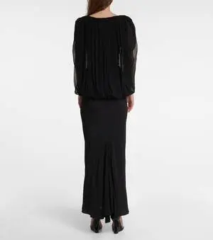 Rick Owens Gathered Silk Chiffon Top - Black