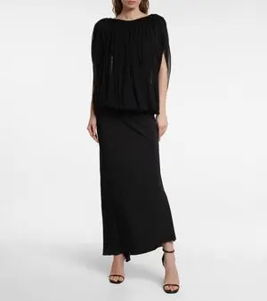 Rick Owens Gathered Silk Chiffon Top - Black