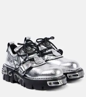 Rabanne Embellished Leather Lace-up Boots - Silver