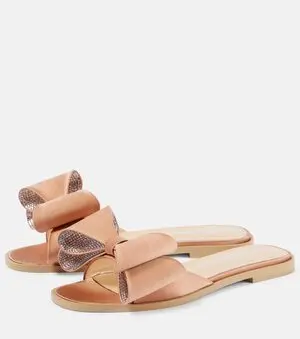 Mach & Mach Double Bow Satin Slides - Neutrals