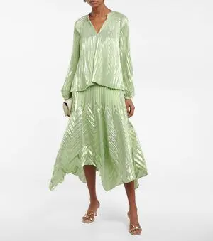 Simkhai Pleated Silk-blend Midi Skirt