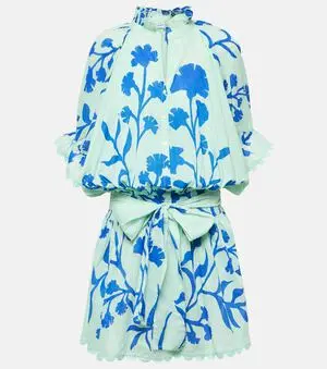 JULIET DUNN Floral Cotton Shirt Dress - Blue