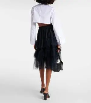 Noir Kei Ninomiya Cropped Cotton Shirt With Bow Detail