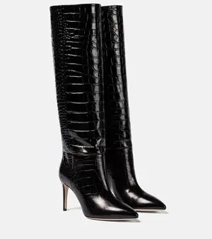 Paris Texas Croc-effect Leather Knee-high Boots - Black
