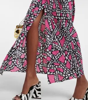 AREA Printed Cut-out Silk Midi Dress