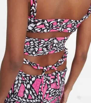 AREA Printed Cut-out Silk Midi Dress