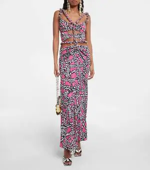 AREA Printed Cut-out Silk Midi Dress