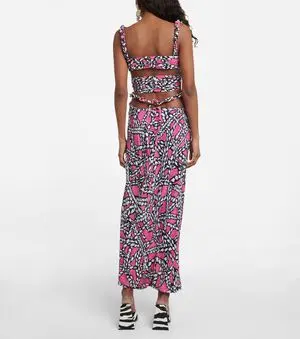 AREA Printed Cut-out Silk Midi Dress