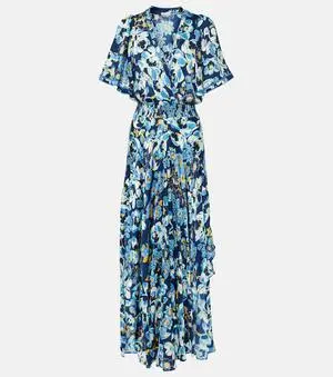 Poupette St Barth Navy Macro Cattleya Floral Maxi Dress - Blue