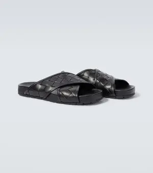 Bottega Veneta Tarik Intrecciato Leather Sandals - Black