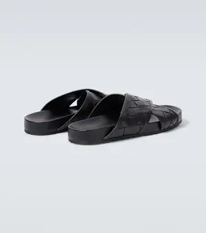 Bottega Veneta Tarik Intrecciato Leather Sandals - Black