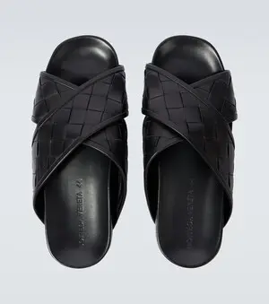 Bottega Veneta Tarik Intrecciato Leather Sandals - Black