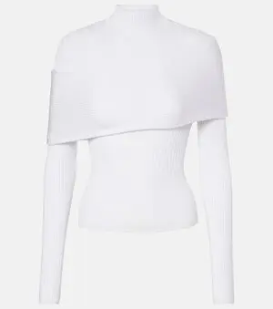 MUGLER Ribbed Knit Top - White