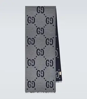 Gucci Gg Jacquard Wool-silk Scarf - Grey