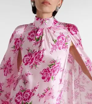 RODARTE Caped Floral Silk Satin Gown
