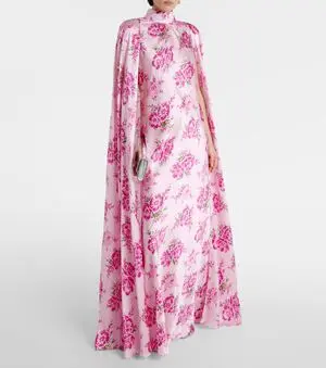 RODARTE Caped Floral Silk Satin Gown
