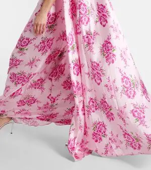 RODARTE Caped Floral Silk Satin Gown