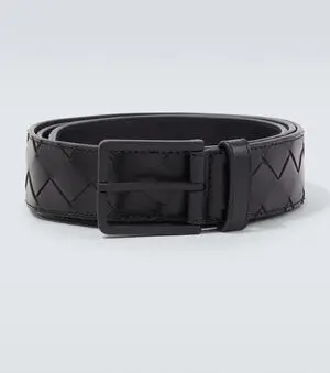 Bottega Veneta Intrecciato Leather Belt - Black