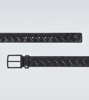 Bottega Veneta Intrecciato Leather Belt - Black