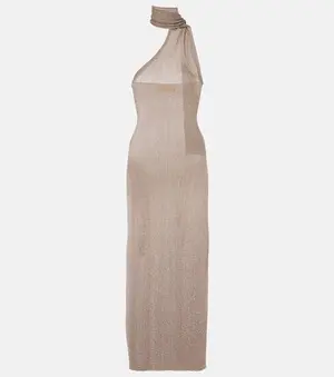 AYA MUSE Scarf-detail Lame Maxi Dress - Beige