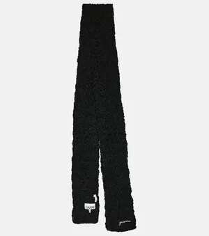 GANNI Embroidered Crochet Scarf - Black