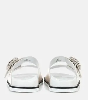 ROGER VIVIER Slidy Viv Leather Slip-on Sandals With Embellished Buckles - White