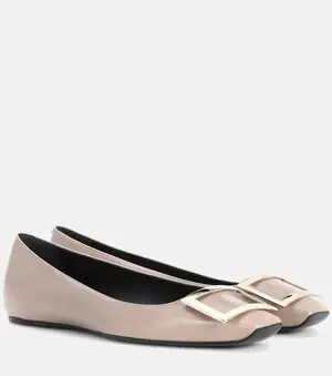ROGER VIVIER Belle Vivier Leather Ballet Flats - Grey