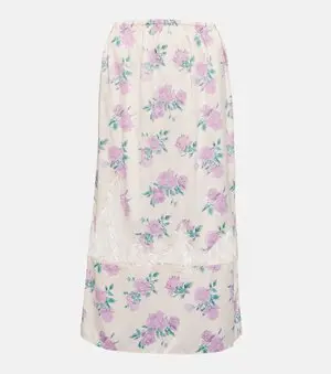 LoveShackFancy Fayette Floral Lace-trimmed Midi Skirt - Pink