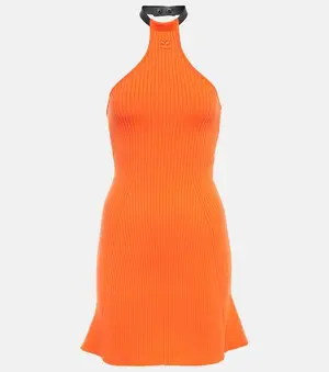 COURREGES Ribbed-knit Halterneck Mini Dress In Sunset - Orange