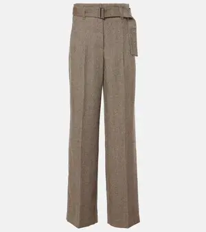 Brunello Cucinelli Herringbone Wool-blend Wide-leg Trousers - Brown