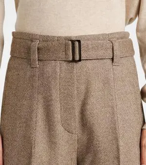 Brunello Cucinelli Herringbone Wool-blend Wide-leg Trousers