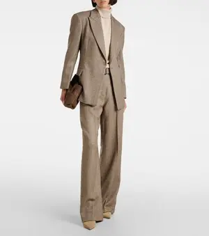 Brunello Cucinelli Herringbone Wool-blend Wide-leg Trousers