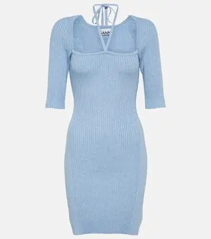 GANNI Melange Knit Mini Dress - Blue