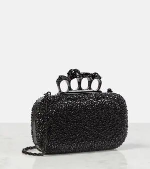 Alexander McQueen Knuckle Embellished Leather Clutch