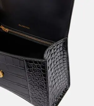 Balenciaga Hourglass Small Croc-effect Leather Crossbody Bag