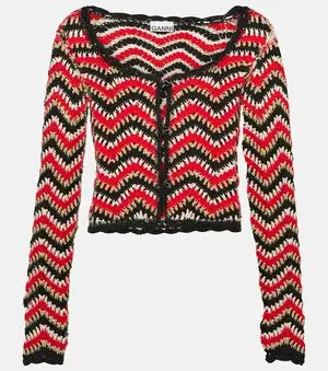GANNI Crochet Cropped Cotton Cardigan