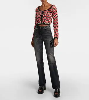 GANNI Crochet Cropped Cotton Cardigan