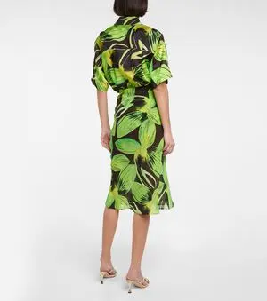 LOUISA BALLOU Printed Cotton And Silk Georgette Midi Skirt