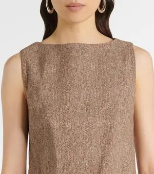 Staud Sheila Belted Midi Dress In Mocha Herringbone