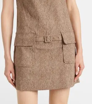 Staud Sheila Belted Midi Dress In Mocha Herringbone