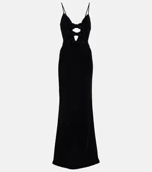 Alessandra Rich Bow Detail Velvet Gown - Black