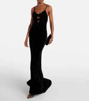 Alessandra Rich Bow Detail Velvet Gown