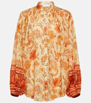 Zimmermann Junie Floral Puff-sleeve Ramie Blouse - Multicoloured