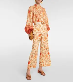 Zimmermann Junie Floral Puff-sleeve Ramie Blouse - Multicoloured
