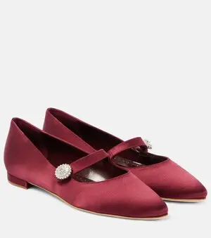 Manolo Blahnik Embellished Mary Jane Flats - Red
