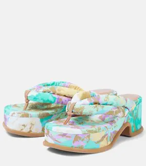 Dries Van Noten Floral-printed Platform Thong Sandals - Multicoloured
