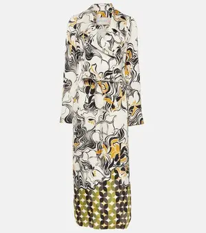 Dries Van Noten Printed Double-breasted Satin Coat